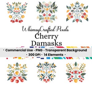 Cherry Damask Clip Art Set | Cute Fruit Digital Images | for Scrapbooks ...