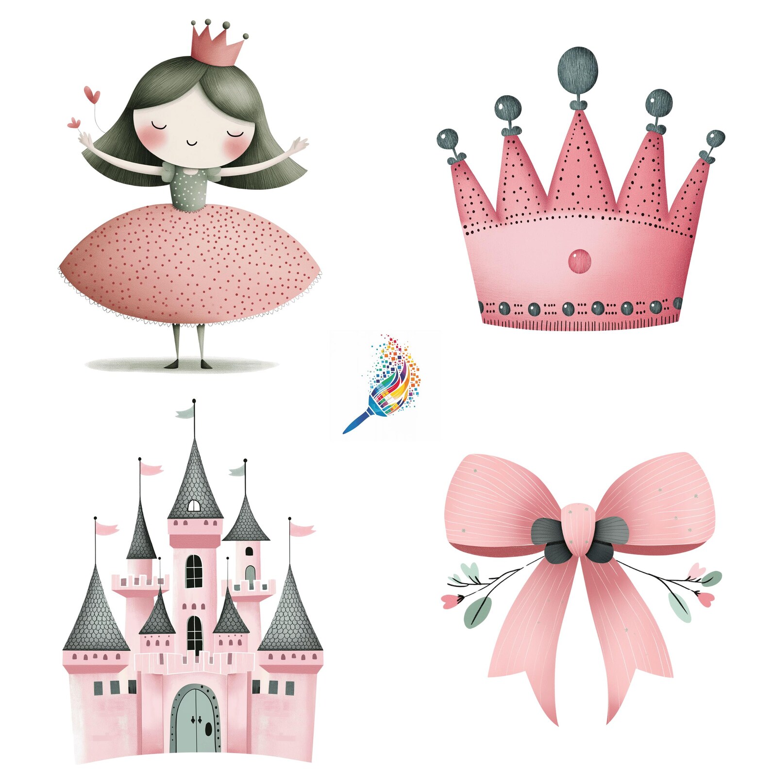 Cute Pink Princesses Clip Art Set | Digital Princess Images ...