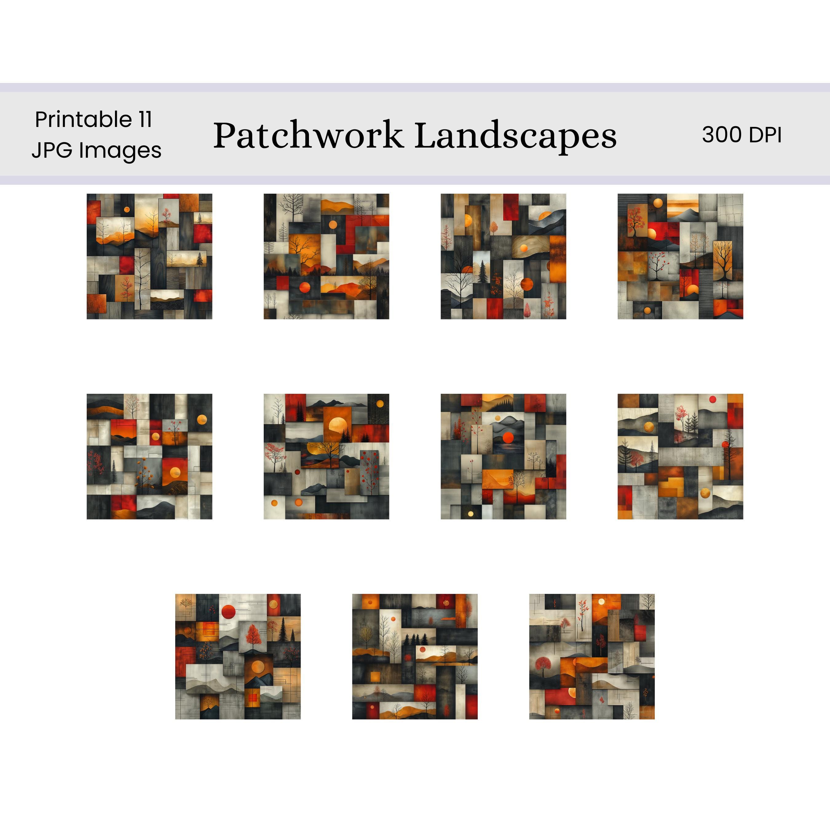 Patchwork Landscapes Digital Pages | Abstract Art Printable Digital Backgrounds for Scrapbooks ...