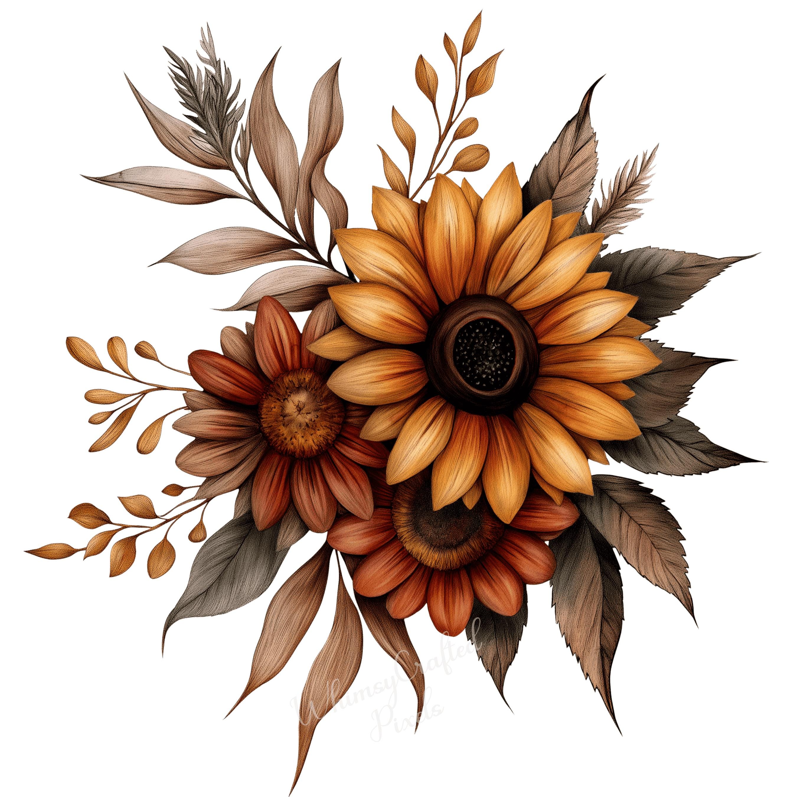 Autumn Sunflowers V1 Clip Art Set | Digital Fall Images for Scrapbooks ...