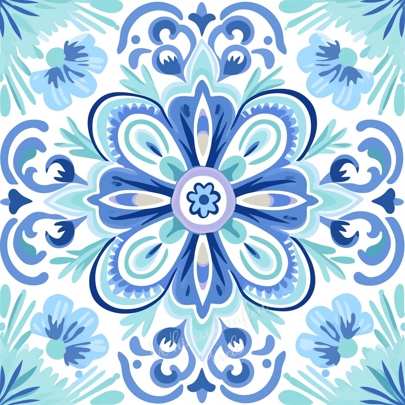 Periwinkle & Mint Tiles Digital Pages | Printable Digital Tile ...