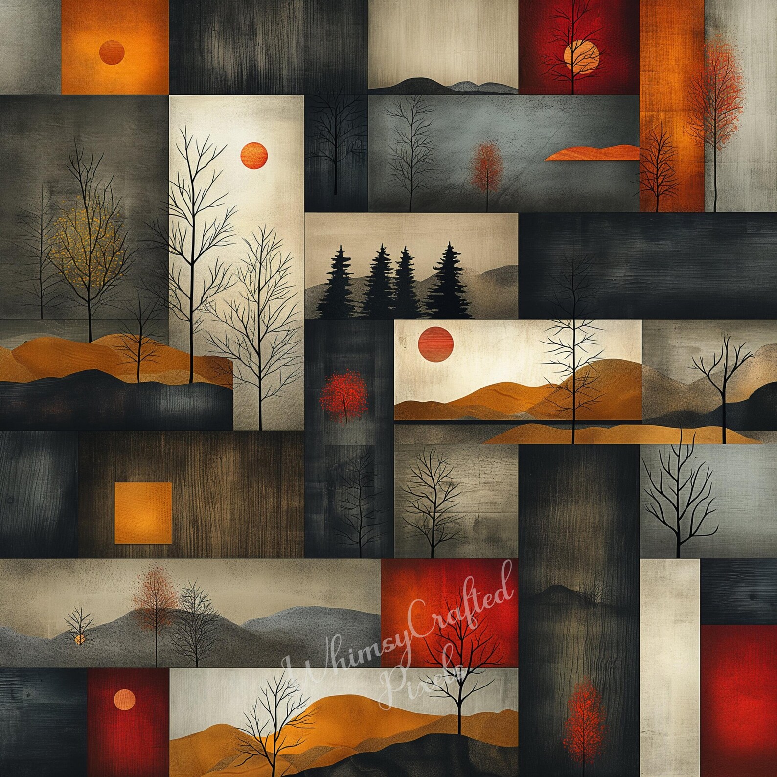 Patchwork Landscapes Digital Pages | Abstract Art Printable Digital ...
