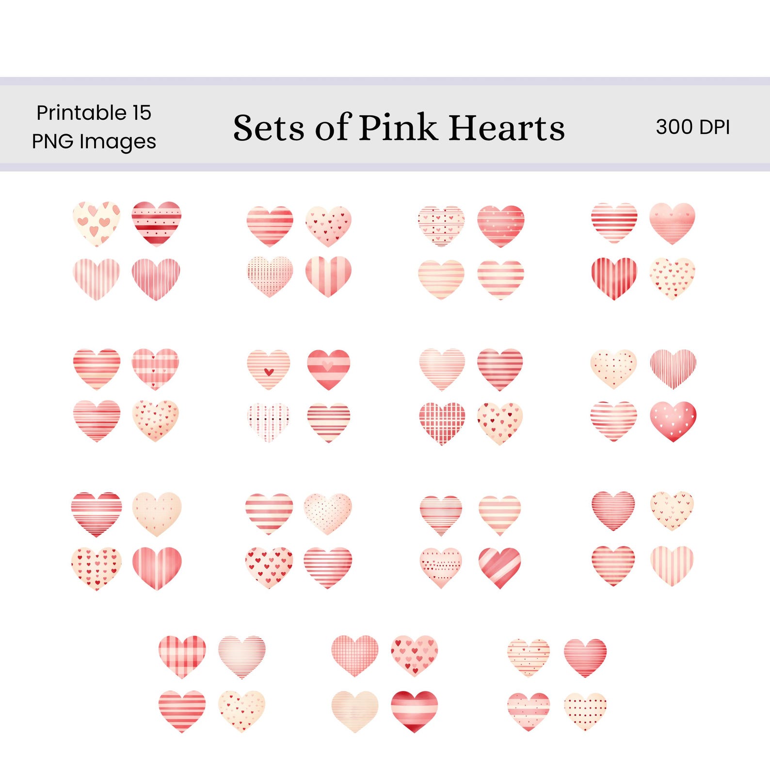 Sets of Pink Hearts Clip Art Set | Valentine Digital Images for ...