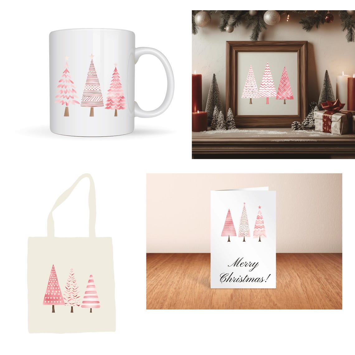 Pink Boho Christmas Trees Clip Art Set | Holiday Digital Images ...