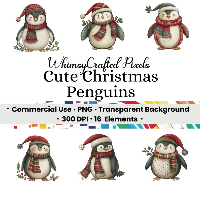 Cute Christmas Penguins Clip Art Set | Holiday Digital Images ...