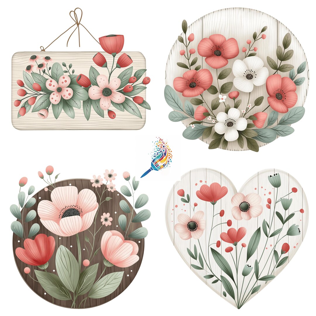 Coral Flower Signs Clip Art Set | Digital Decorative Signs Images for ...