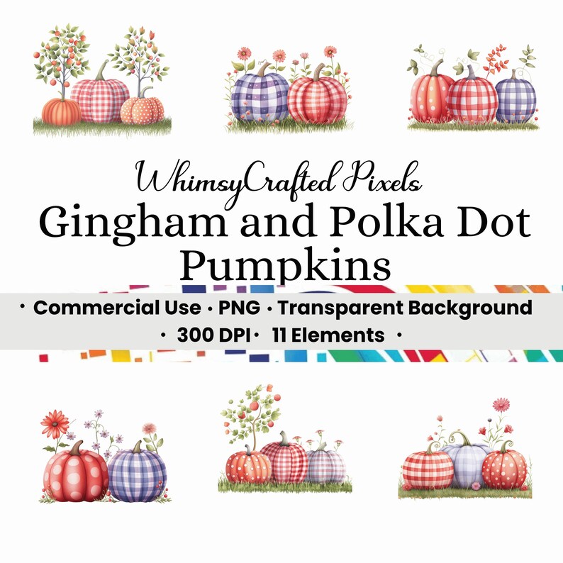 Gingham & Polka Dot Pumpkins Clip Art Set | Digital Autumn Images for ...