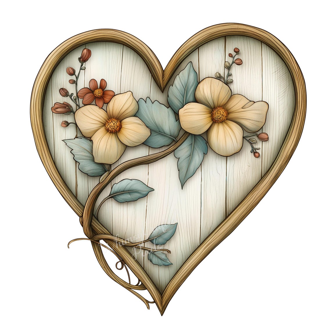 Wooden Floral Hearts Clip Art Set | Rustic Digital Images | Scrapbooks ...