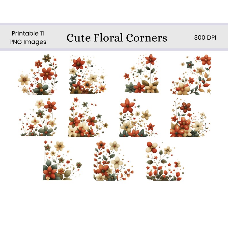 Cute Floral Corners Clip Art Set | Digital Corner Images for Scrapbooks, Card Making, Crafts ...