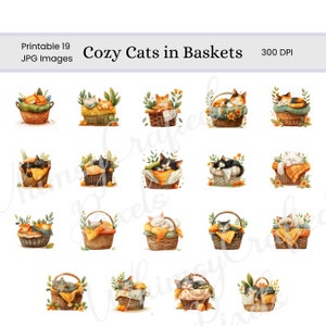 Cozy Cats in Baskets Digital Pages | Cute Printable Digital Backgrounds ...