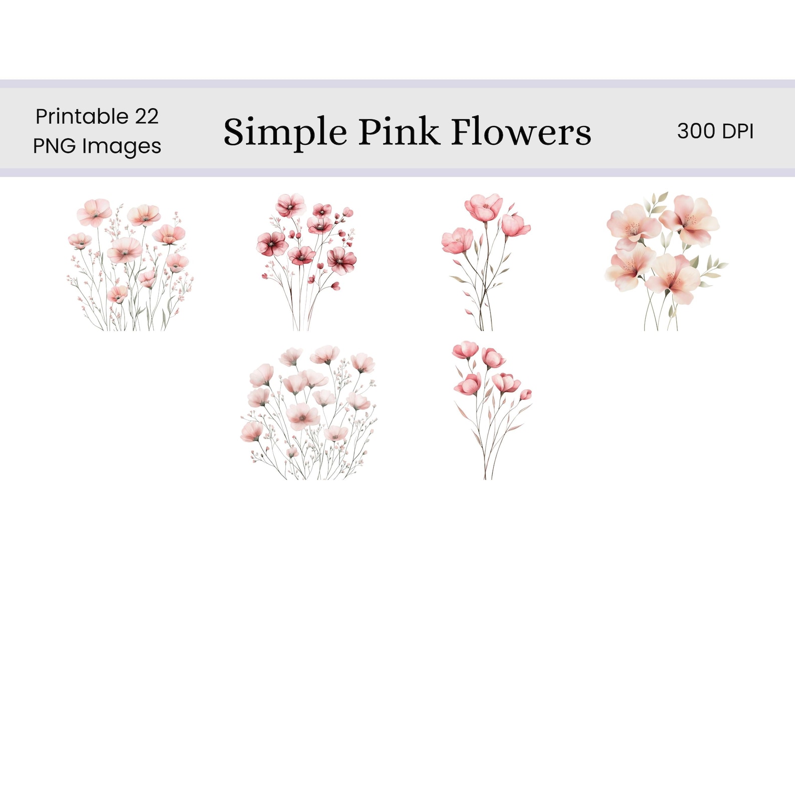 Simple Pink Flowers Clip Art Set | Digital Floral Images for Scrapbooks ...