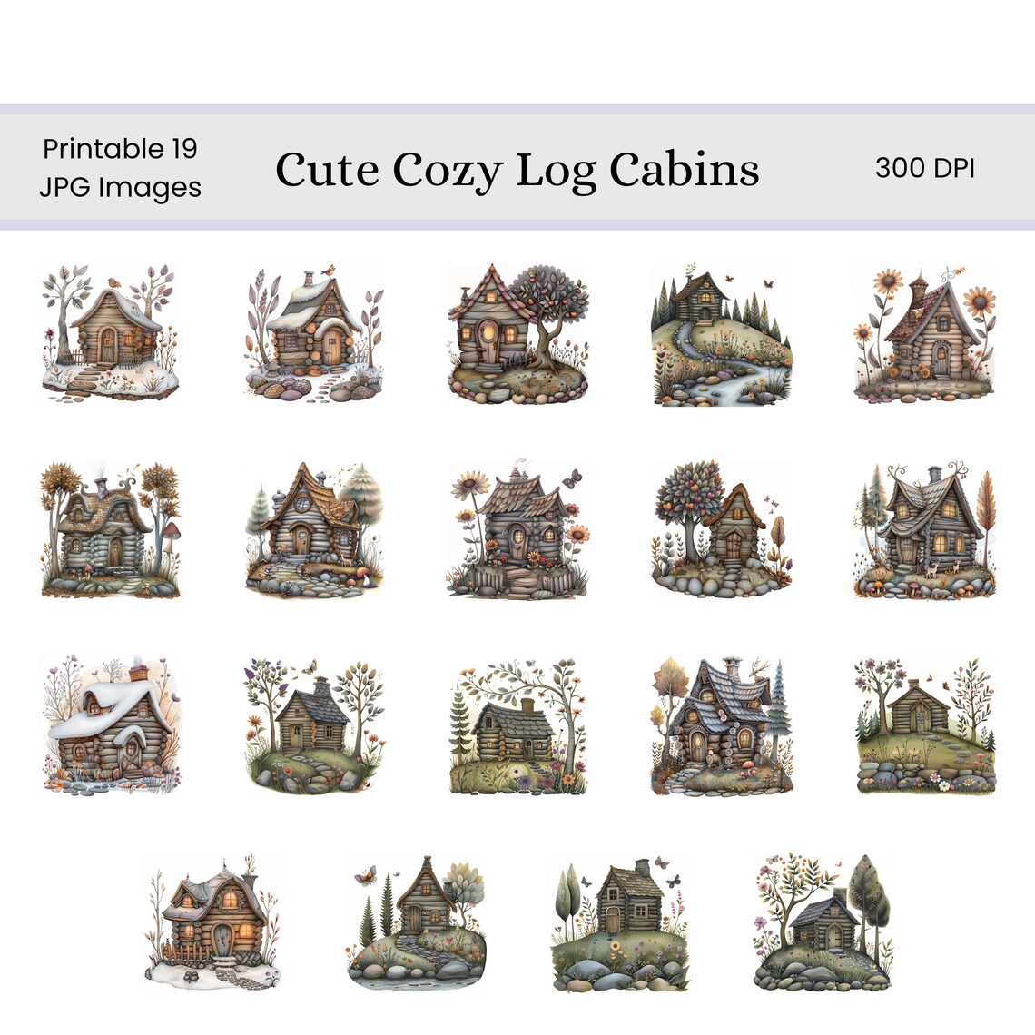 Cute Cozy Log Cabins Digital Pages | Fun Printable Digital Backgrounds ...