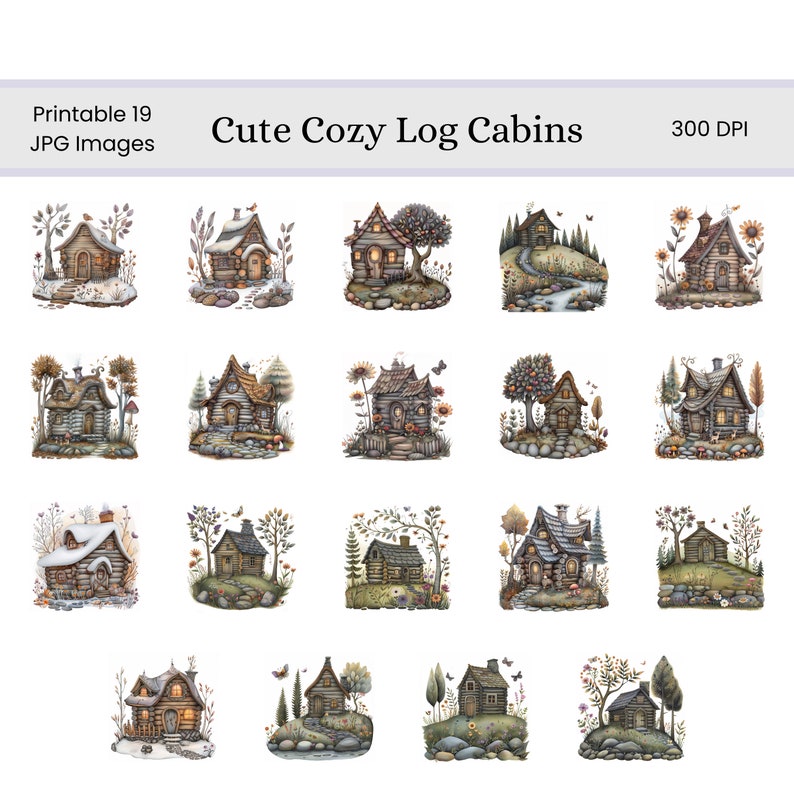 Cute Cozy Log Cabins Digital Pages | Fun Printable Digital Backgrounds ...
