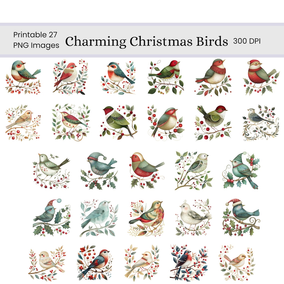 Charming Christmas Birds Clip Art Set | Winter Digital Images ...