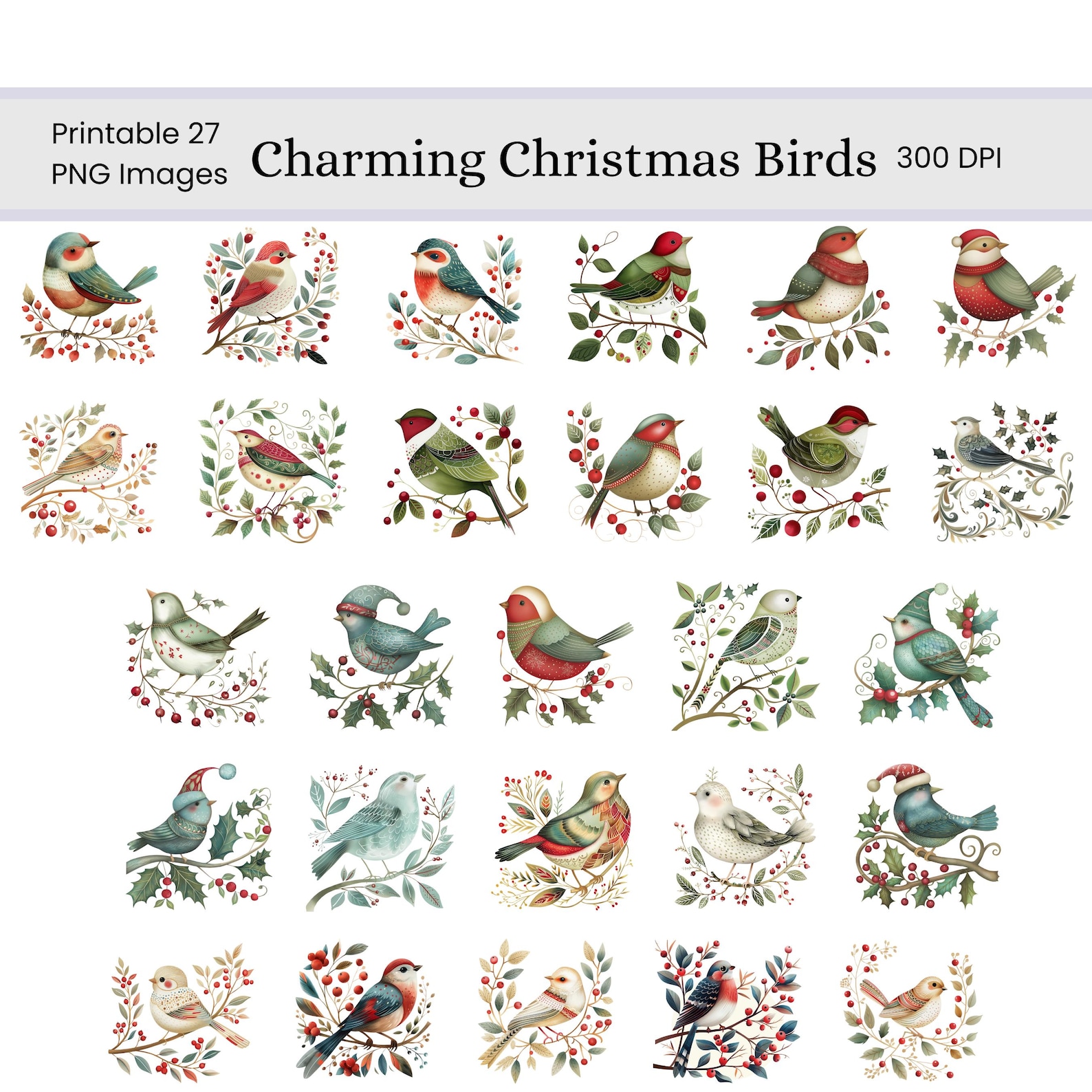 Charming Christmas Birds Clip Art Set | Winter Digital Images ...