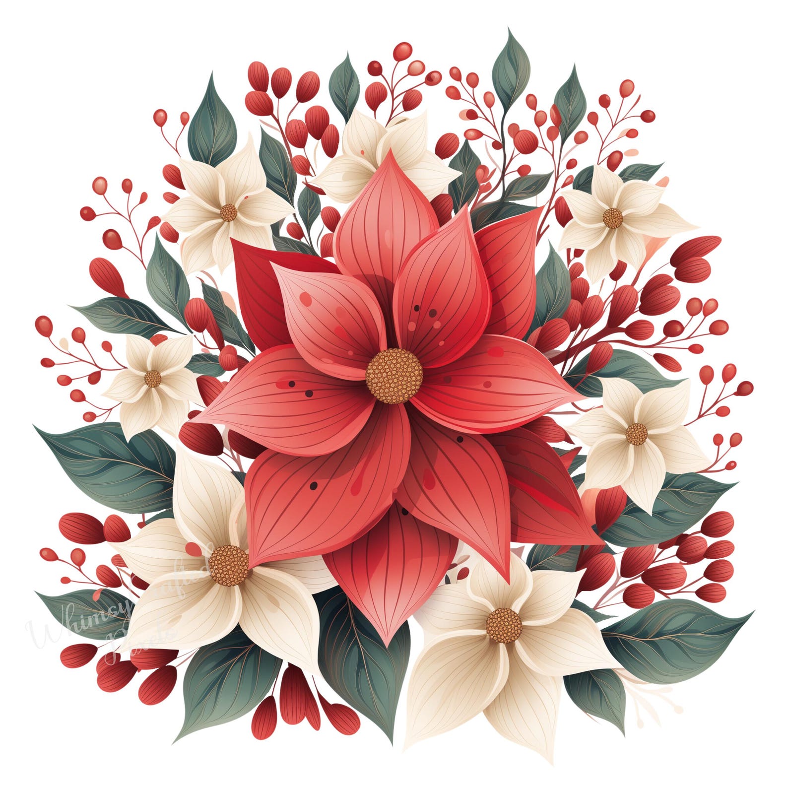 Christmas Poinsettias Clip Art | Holiday Digital Images | for ...