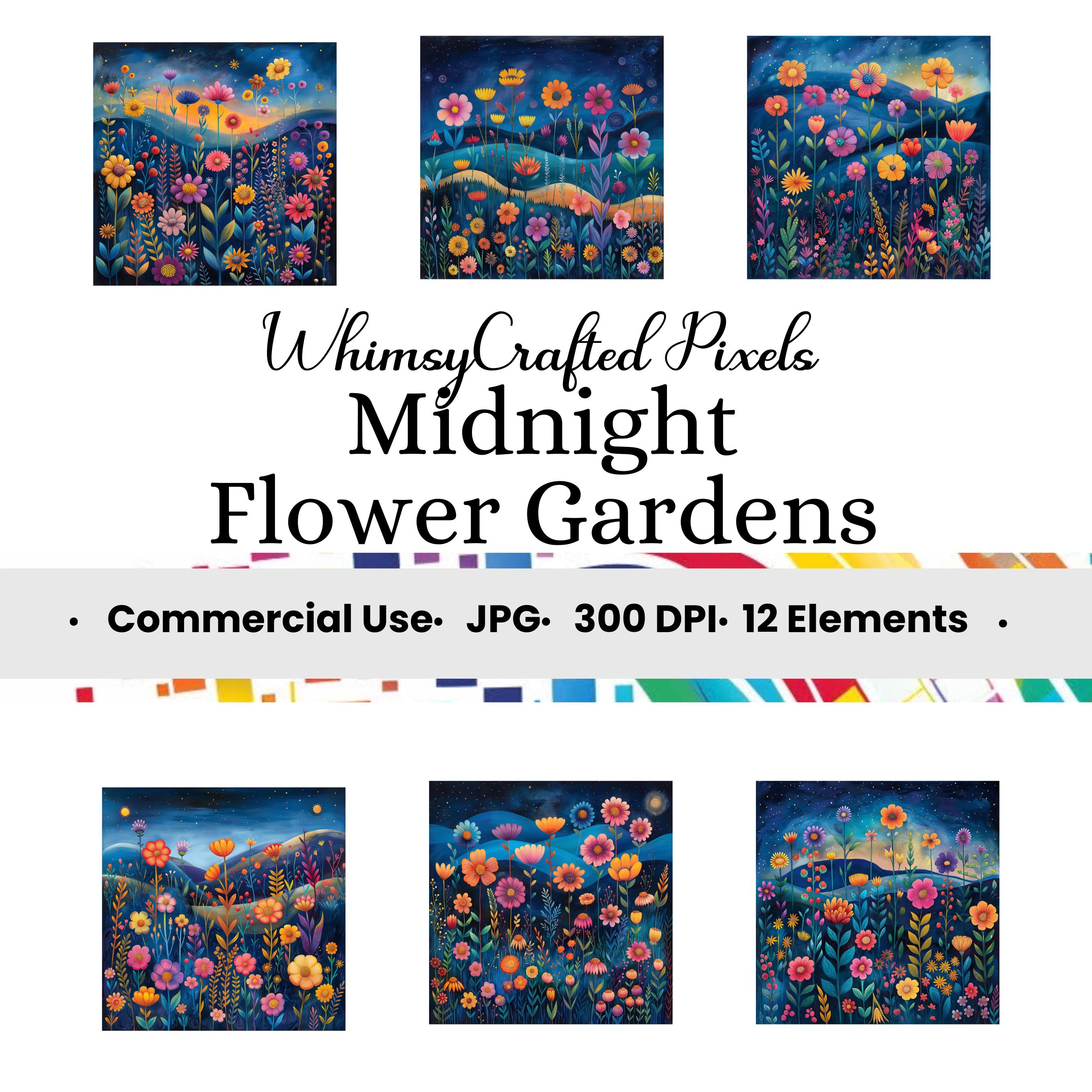 Midnight Flower Gardens Digital Pages | Floral Printable Digital ...