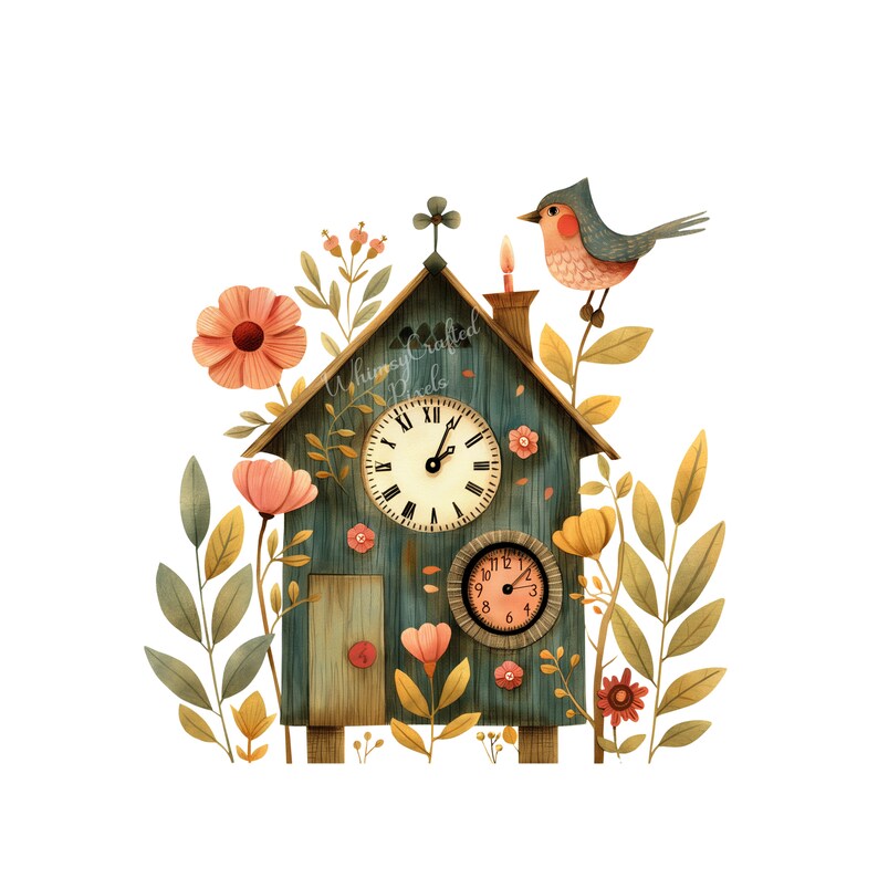 Whimsical Cuckoo Clock Clip Art Set Pretty Digital Images Scrapbooks ...