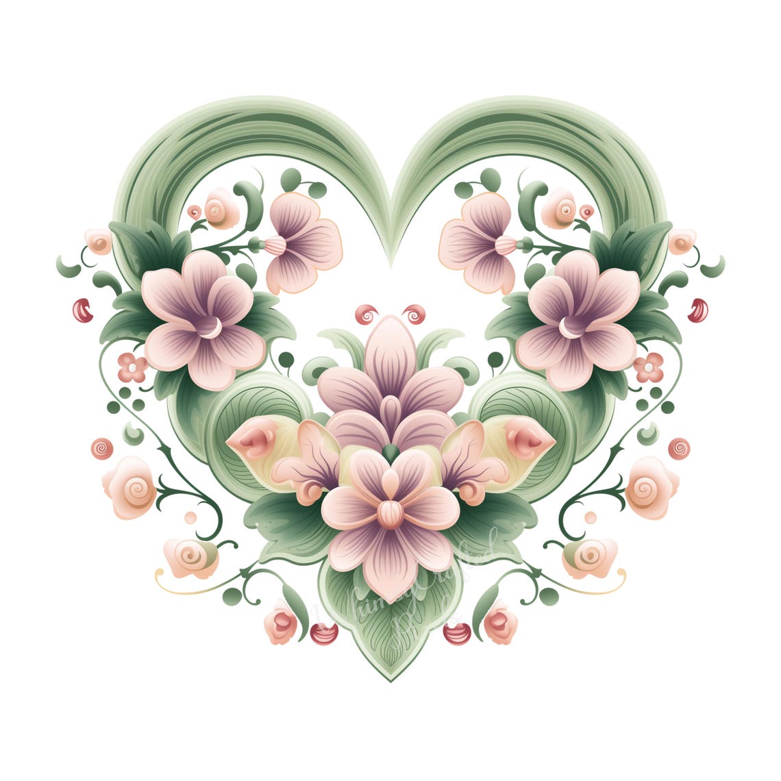 Green Floral Heart Clip Art Set | Pretty Digital Images for Scrapbooks ...