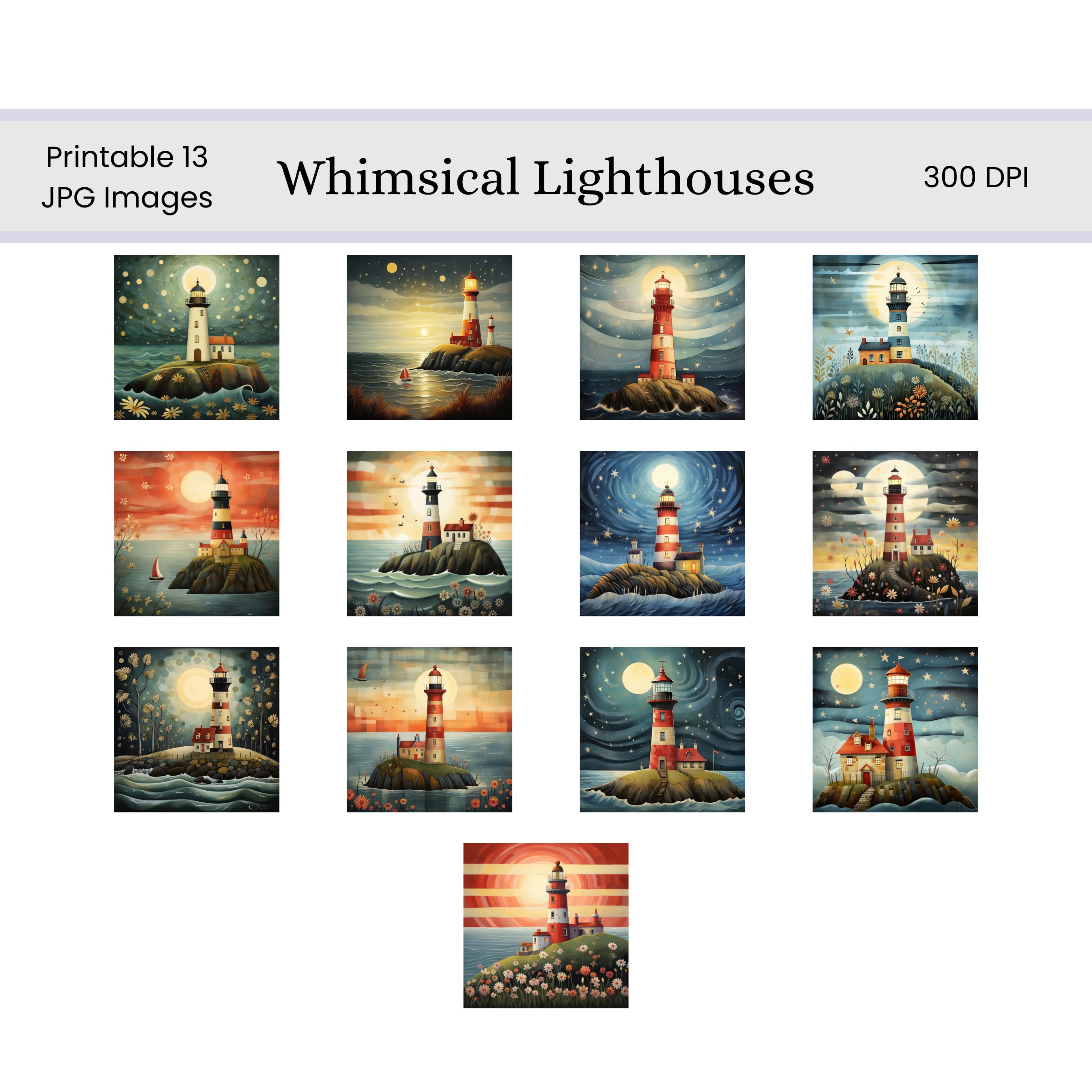 Whimsical Lighthouses Digital Pages | Lighthouse Printable Digital ...