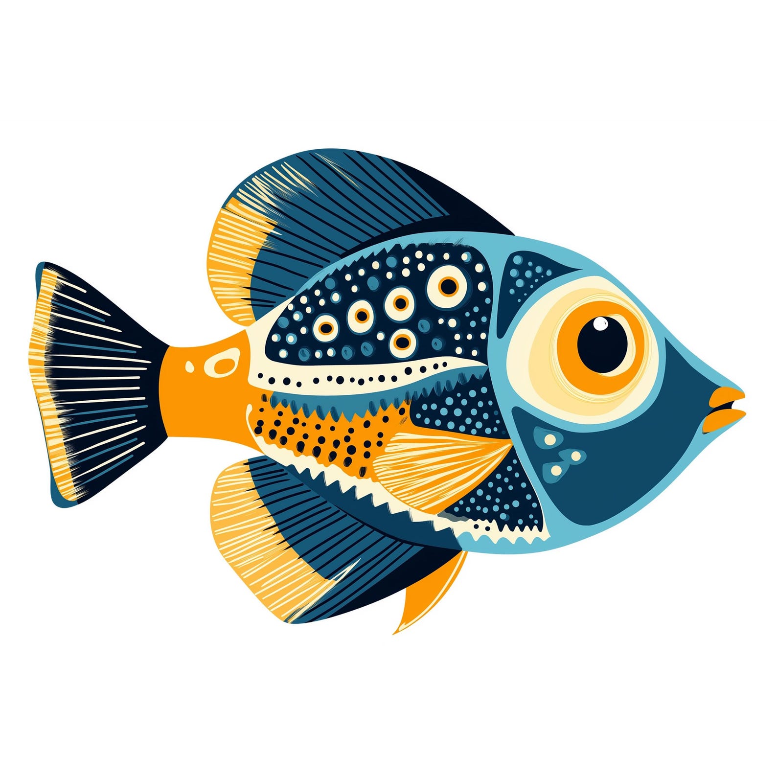 Cute Blue & Orange Fish Digital Pages | Nautical Printable Digital ...