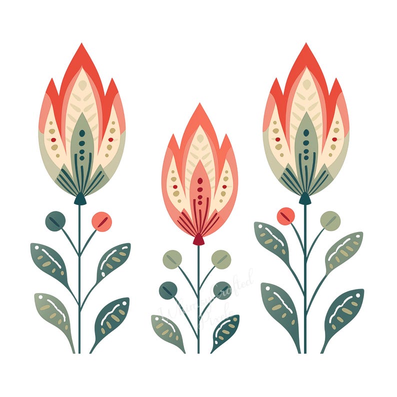 Three Scandi Tulips Clip Art Set | Flower Digital Images | Scrapbooks ...