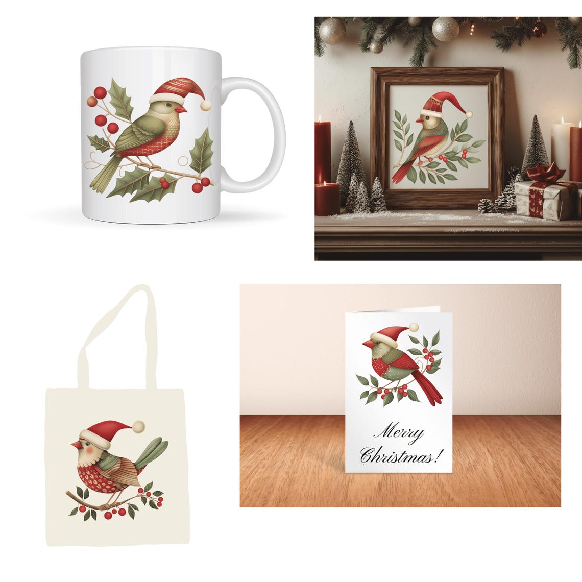 Christmas Santa Birds Clip Art Set | Holiday Digital Images ...
