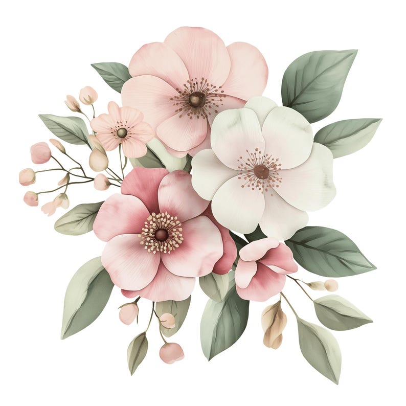 Pink and White Flowers Clip Art Set | Digital Flower Images for ...