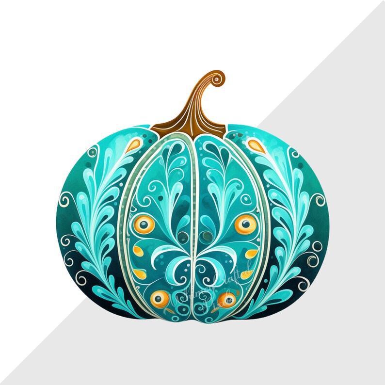 Teal Painted Pumpkins Clip Art Set | Fall Digital Images |scrapbooks ...