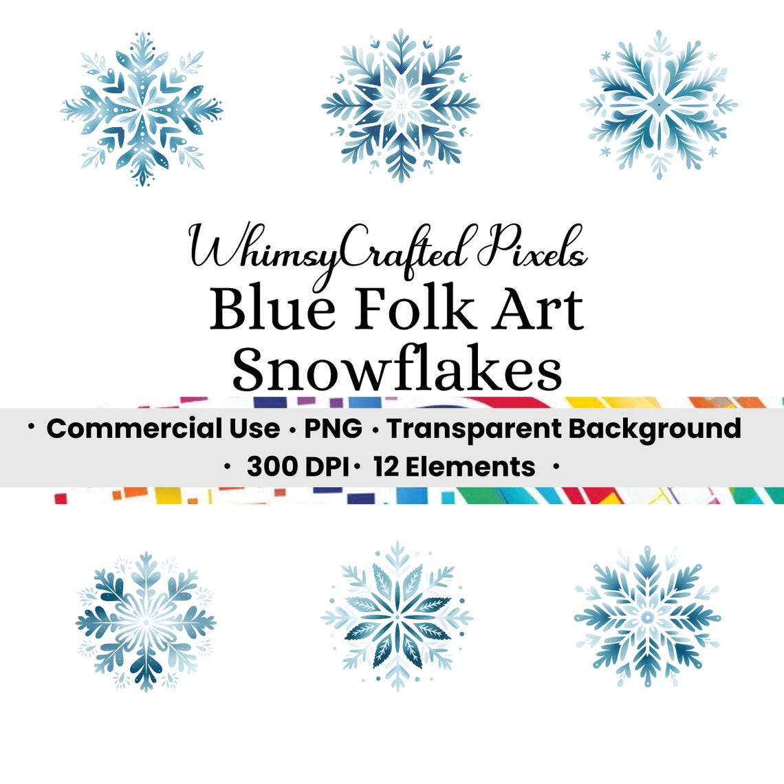 Blue Folk Art Snowflakes Clip Art Set Winter Digital Images for ...