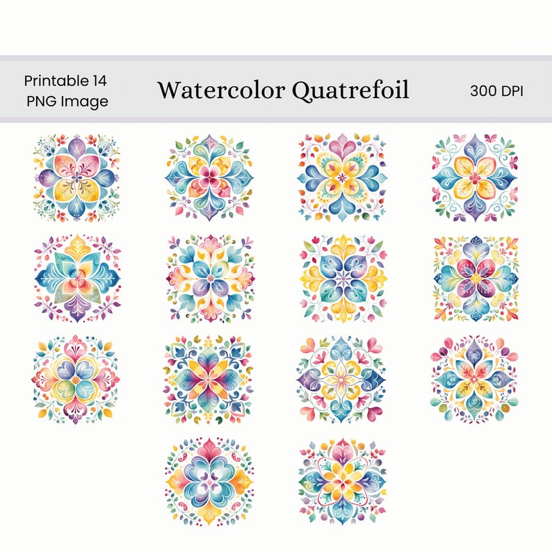 Watercolor Quatrefoil Clip Art Set | Pastel Digital Images for ...