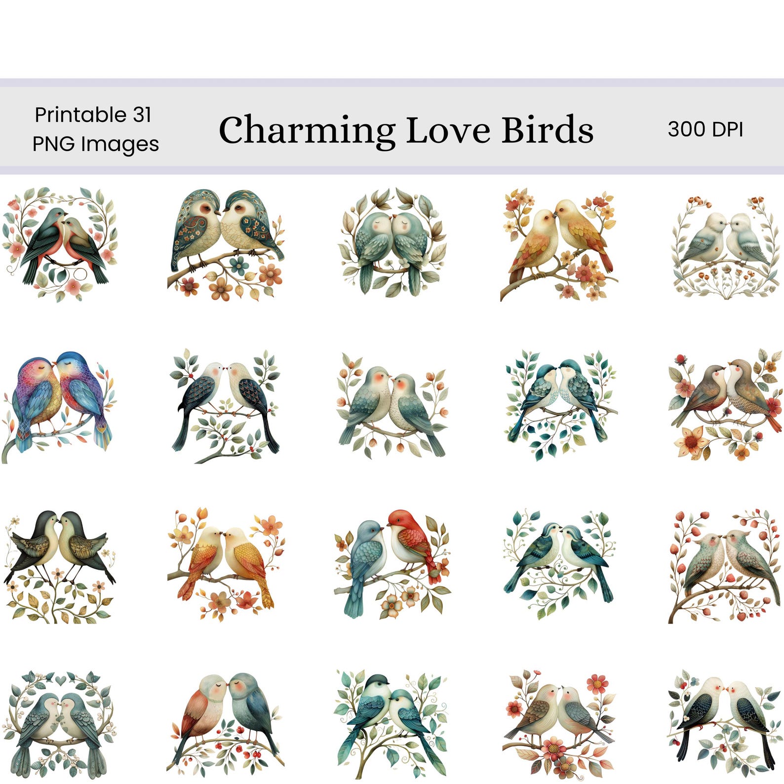 Charming Love Bird Clip Art Set Cute Digital Images for Scrapbooks ...