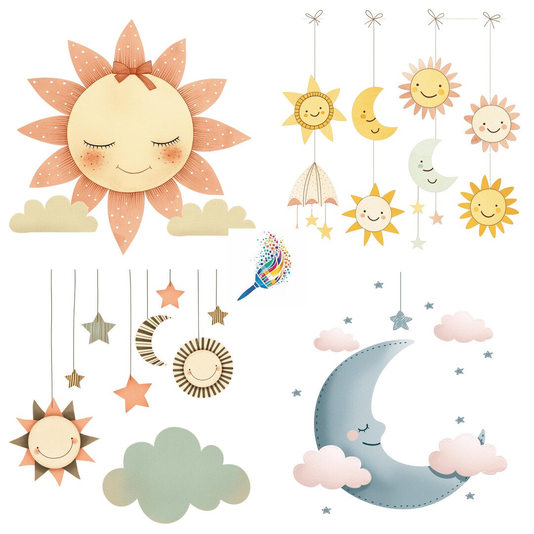 Nursery Suns and Moons Clip Art Set | Cute Digital Images | Scrapbooks ...