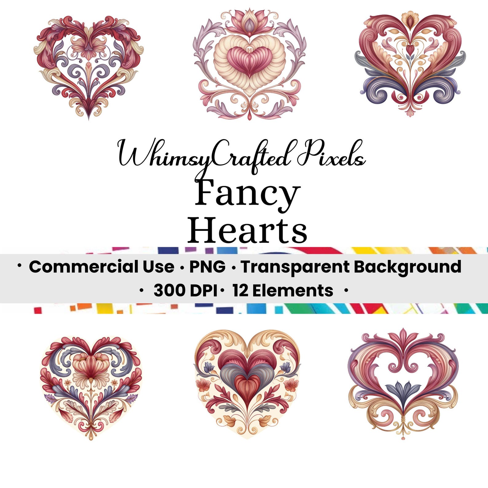 Fancy Hearts Clip Art Set | Valentines Digital Images | for Scrapbooks ...