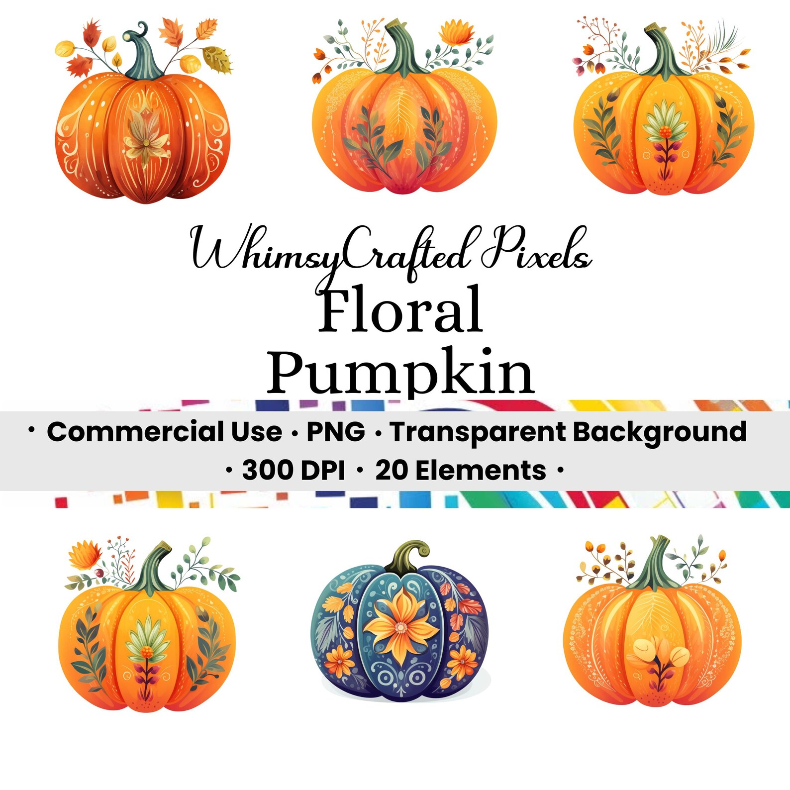 Floral Pumpkin Clip Art Set | Fall Digital Images | for Scrapbooks ...