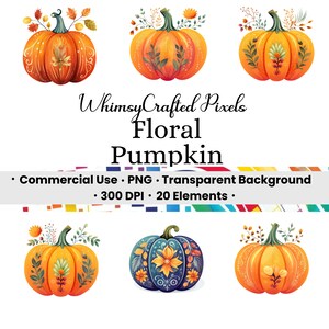 Floral Pumpkin Clip Art Set | Fall Digital Images | for Scrapbooks ...