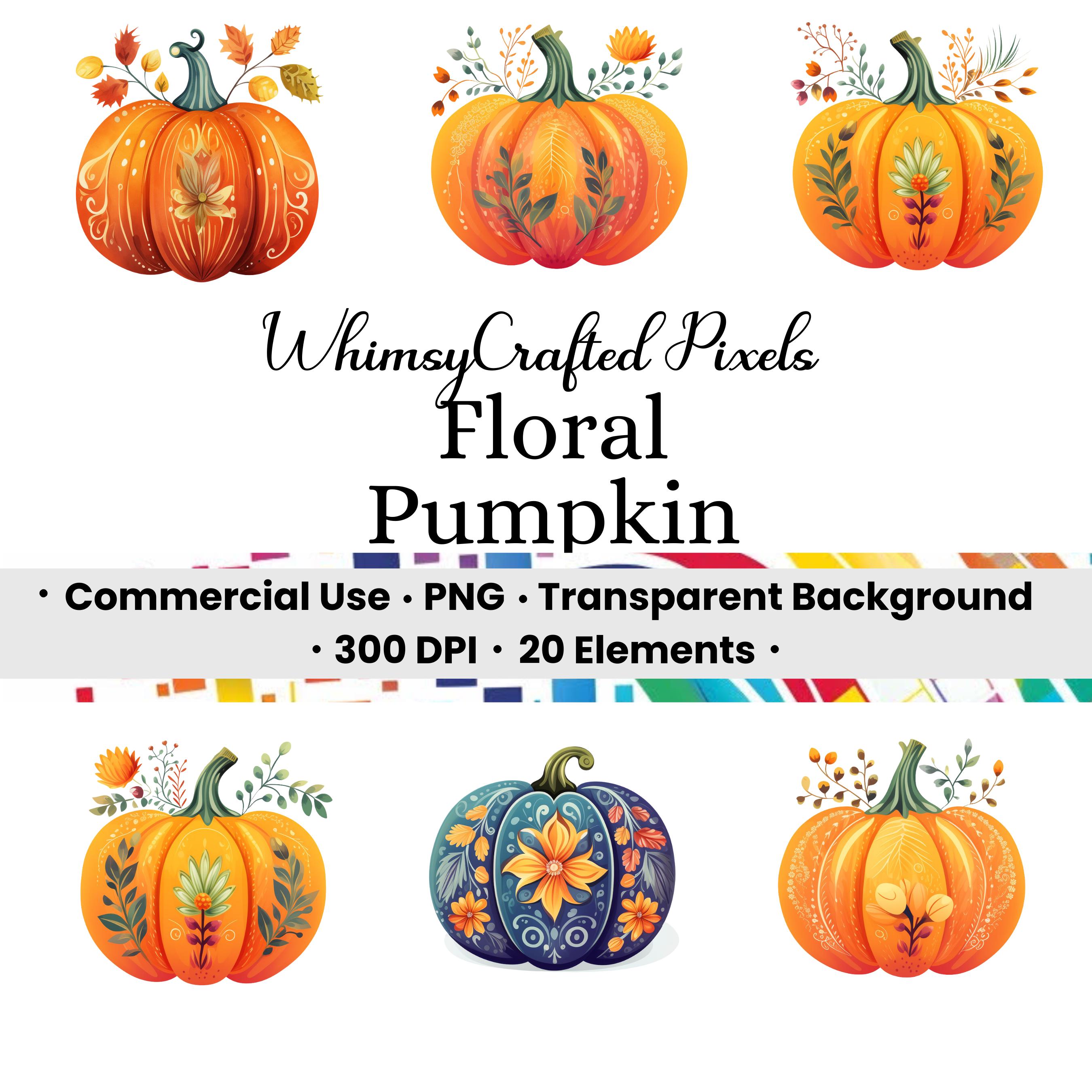 Floral Pumpkin Clip Art Set | Fall Digital Images | for Scrapbooks ...