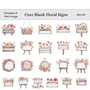 Cute Blank Floral Signs Clip Art Set | Digital Blank Signs Images for ...