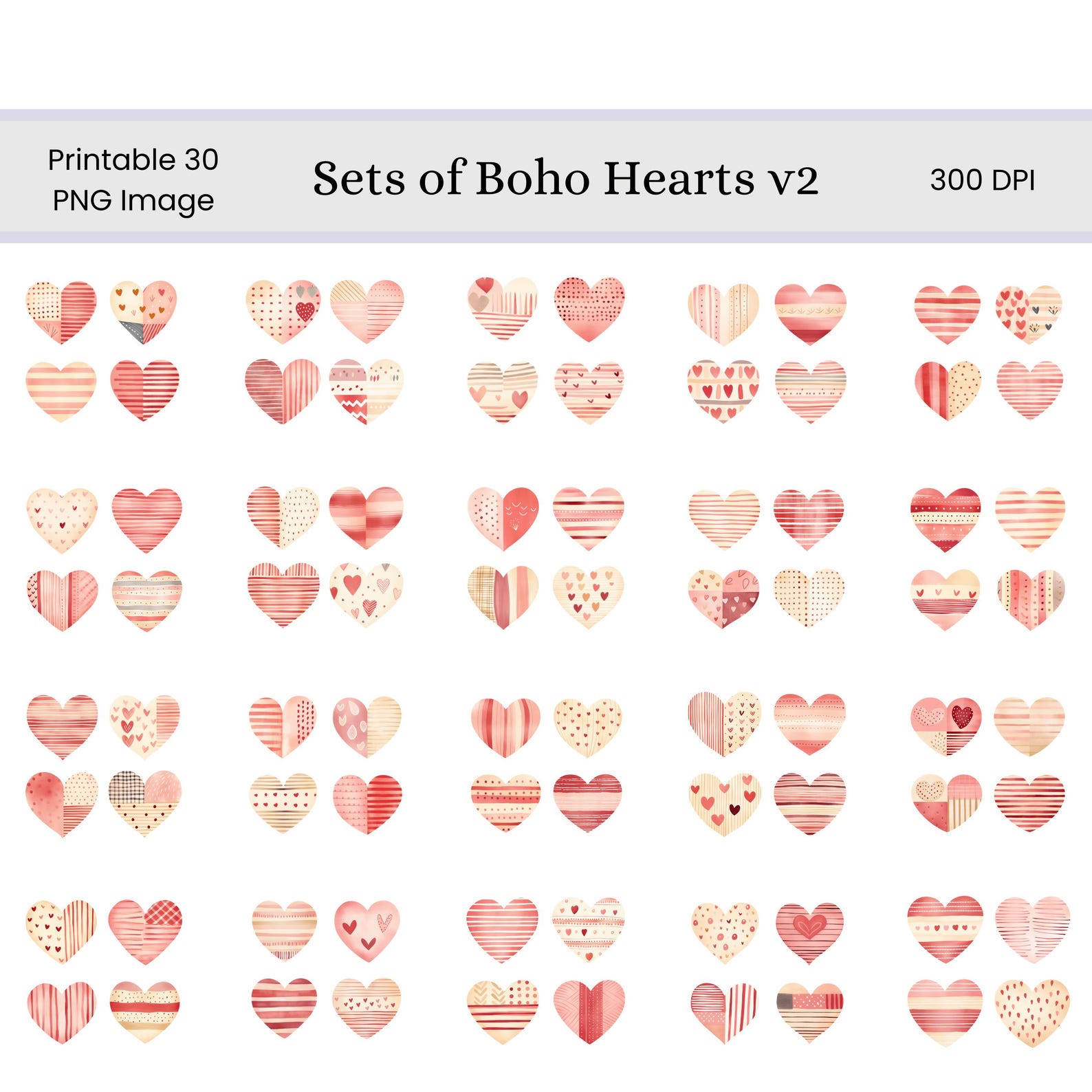 Sets of Boho Hearts V2 Clip Art Set | Valentine Digital Images for ...