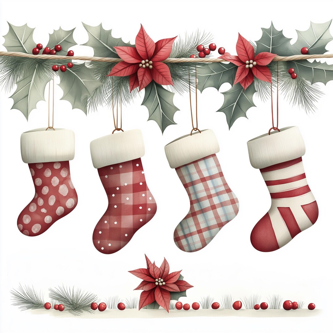 Charming Christmas Stockings Digital Pages | Holiday Printable Digital ...