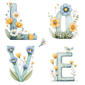 Blue Floral Letters Clip Art Set | Alphabet Digital Images | Scrapbooks ...