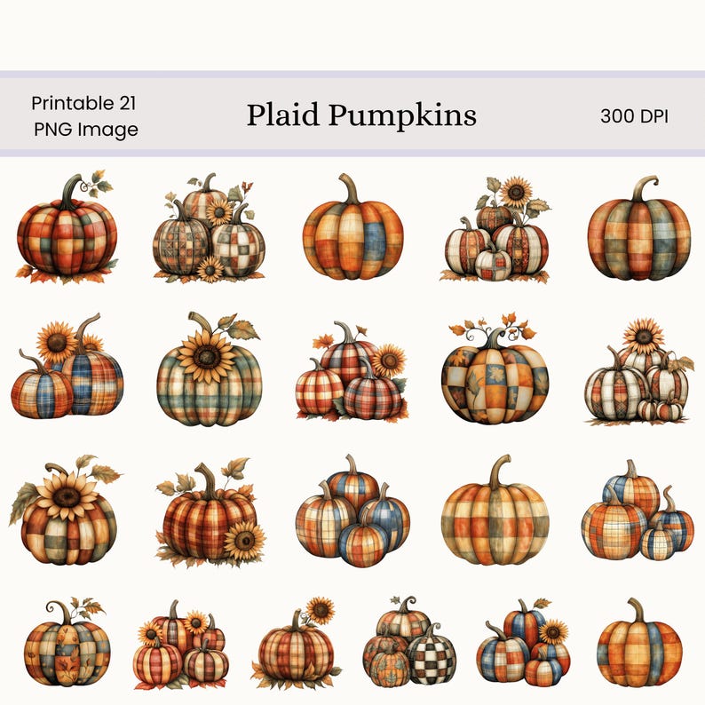 Plaid Pumpkins Clip Art Set | Pretty Fall Digital Images | Scrapbooks ...