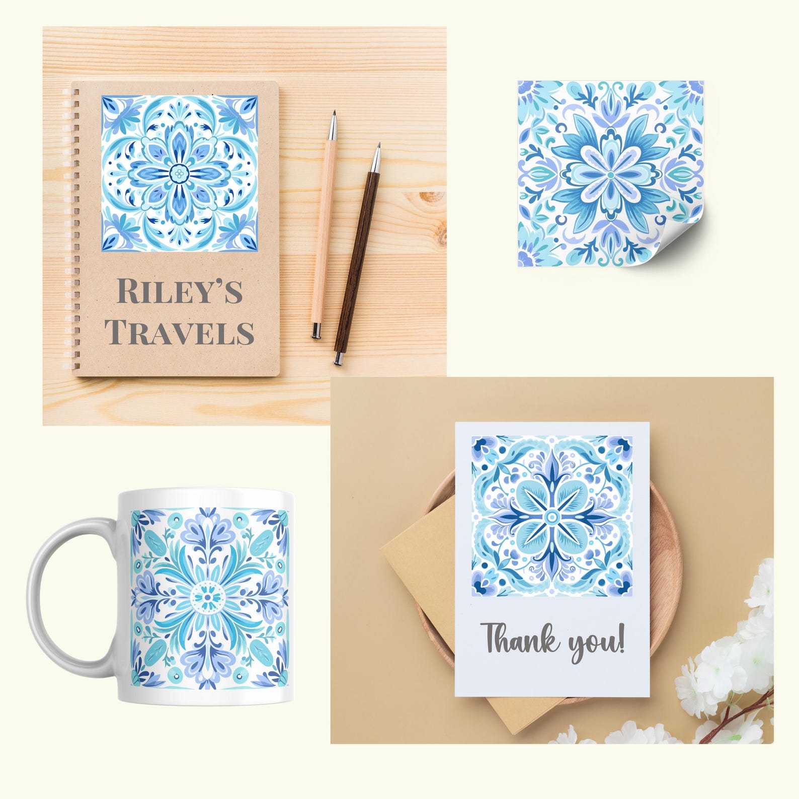 Periwinkle & Mint Tiles Digital Pages | Printable Digital Tile ...