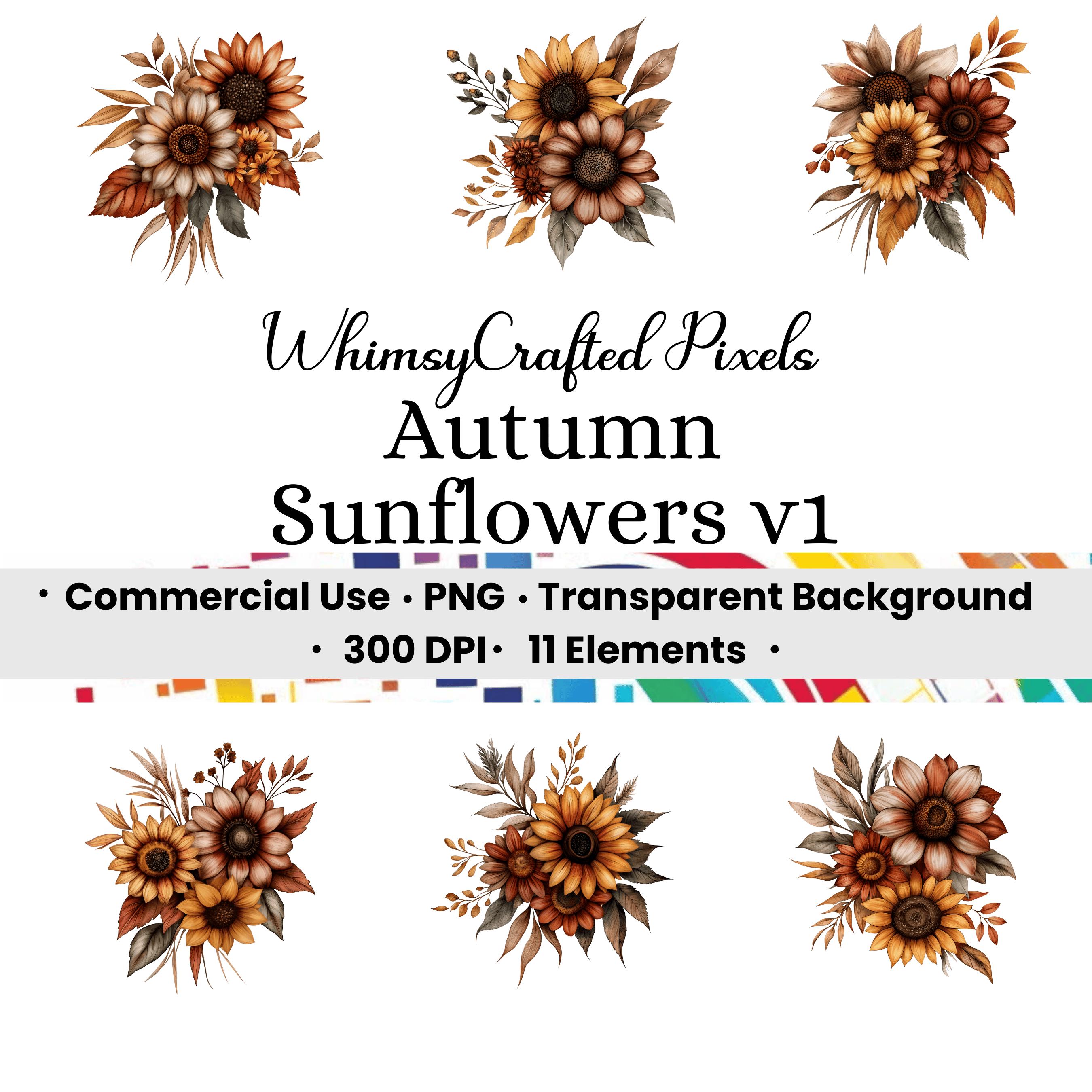 Autumn Sunflowers V1 Clip Art Set | Digital Fall Images for Scrapbooks ...