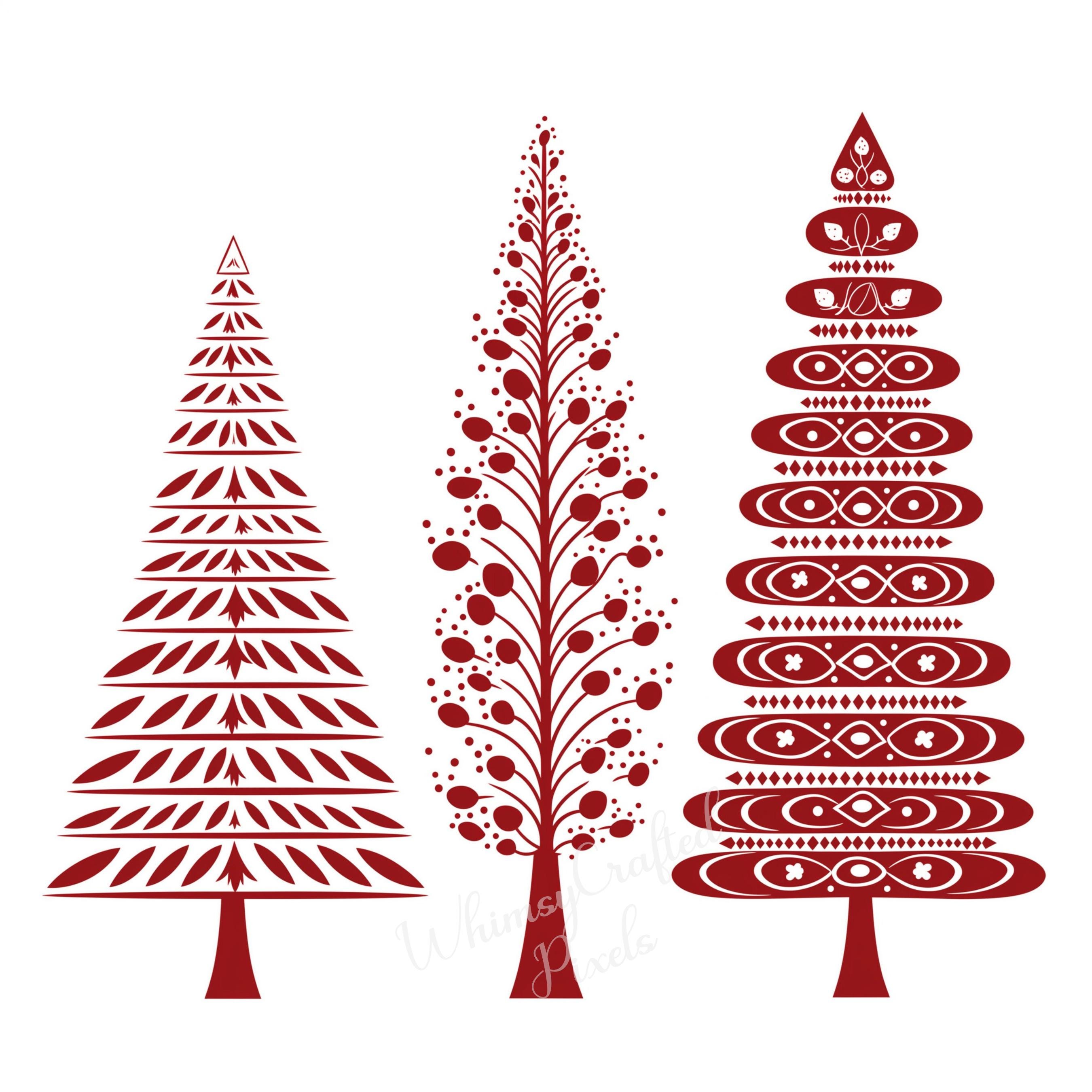 Burgundy Scandi Christmas Trees Digital Pages | Printable Holiday ...