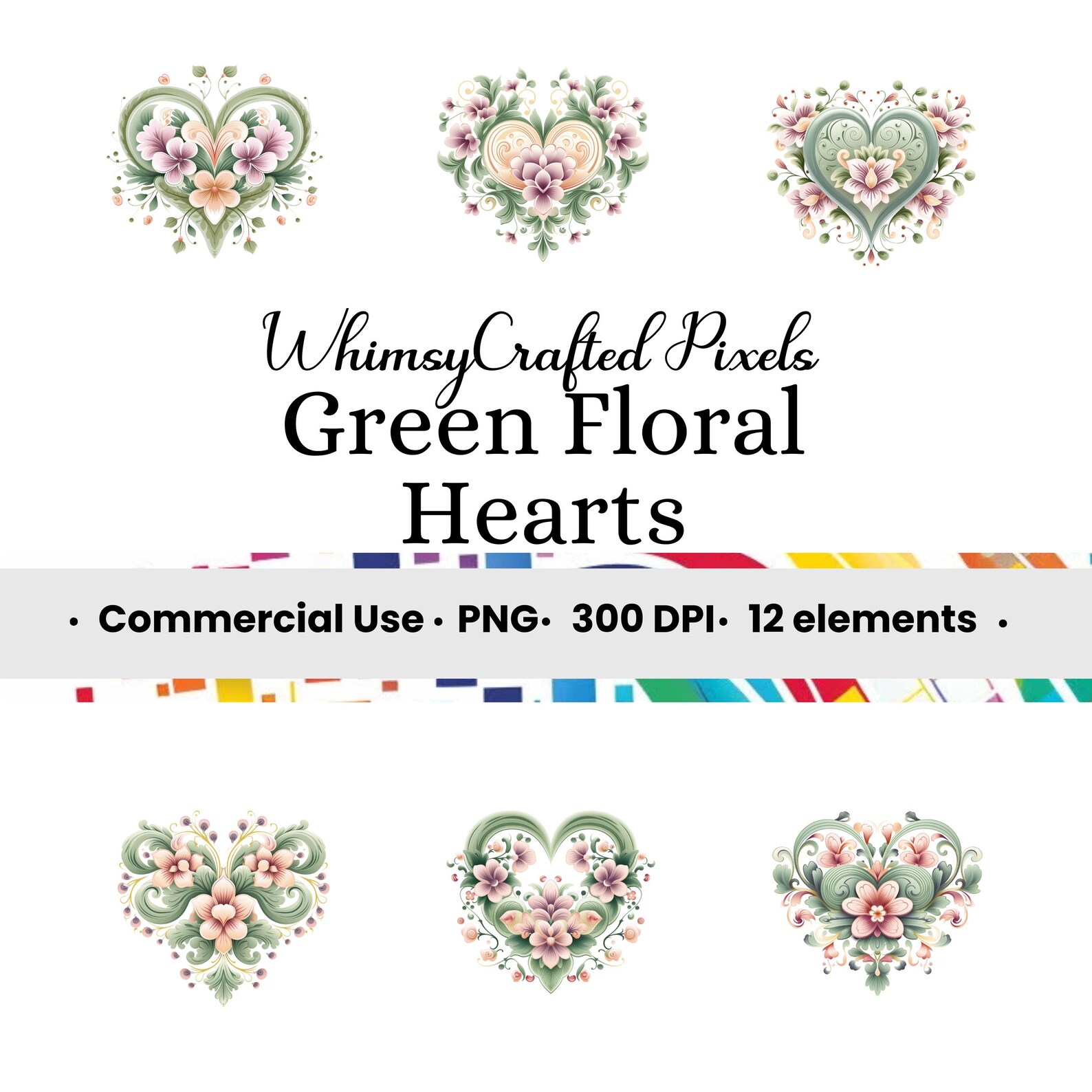 Green Floral Heart Clip Art Set | Pretty Digital Images for Scrapbooks ...