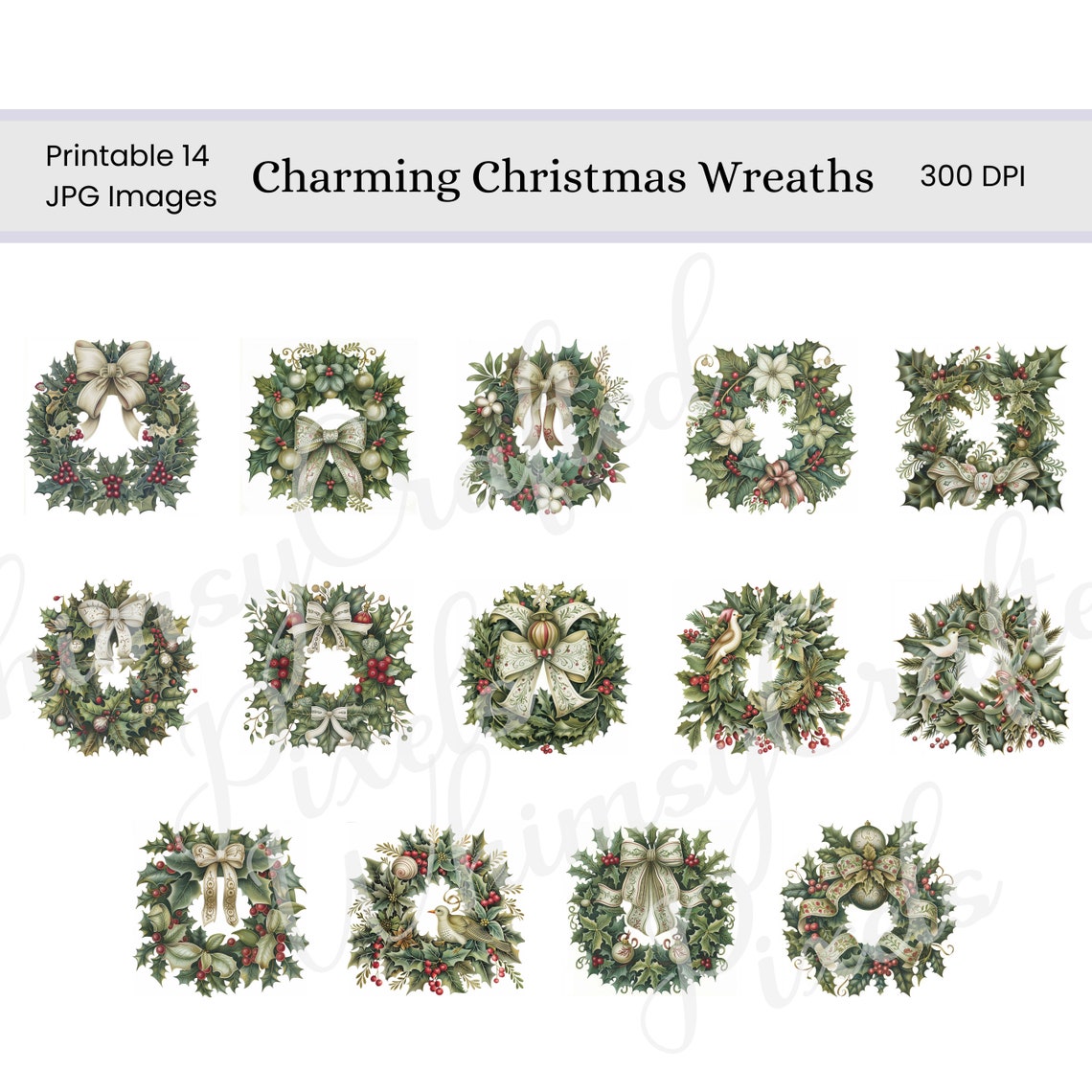 Charming Christmas Wreath Digital Pages Holiday Printable Digital ...