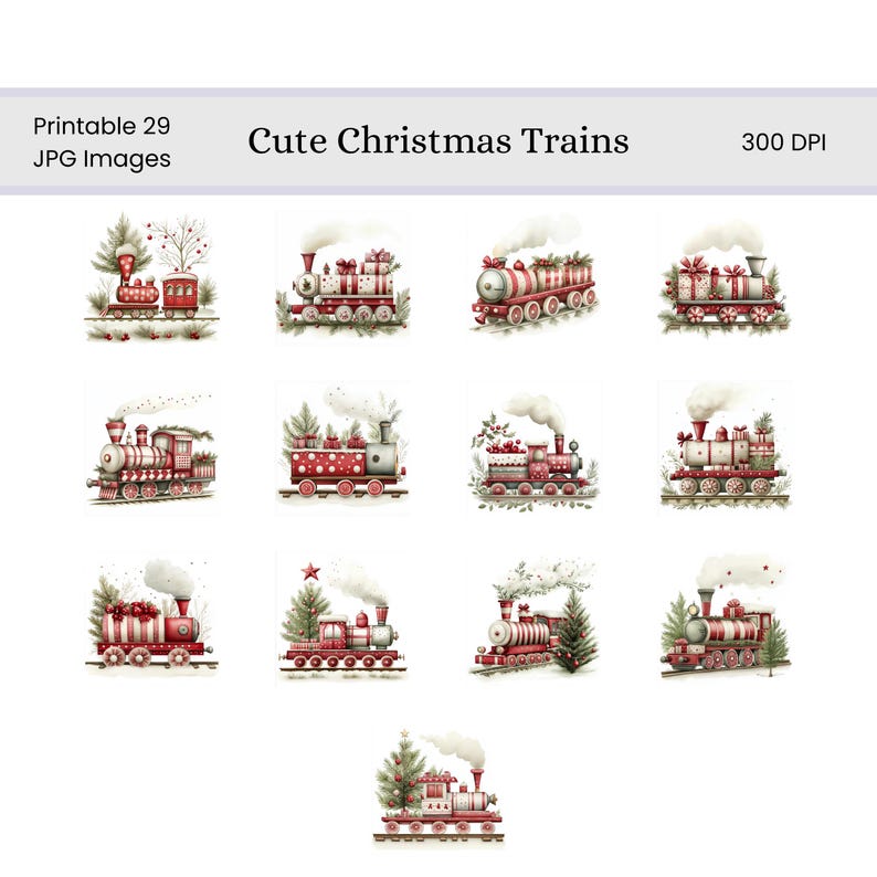 Cute Christmas Trains Digital Pages | Holiday Printable Digital ...