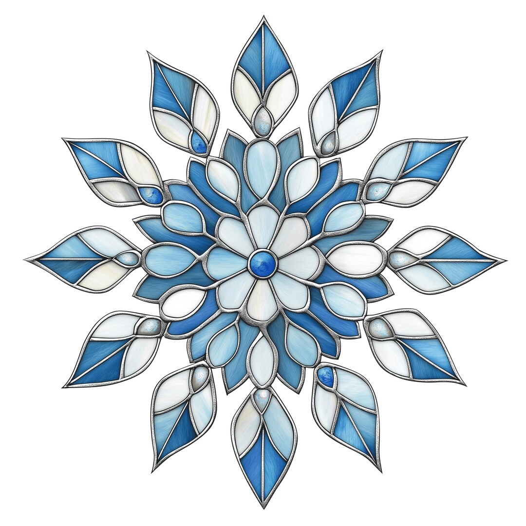 Blue Stained Glass Snowflakes Clip Art Set | Winter Digital Images ...