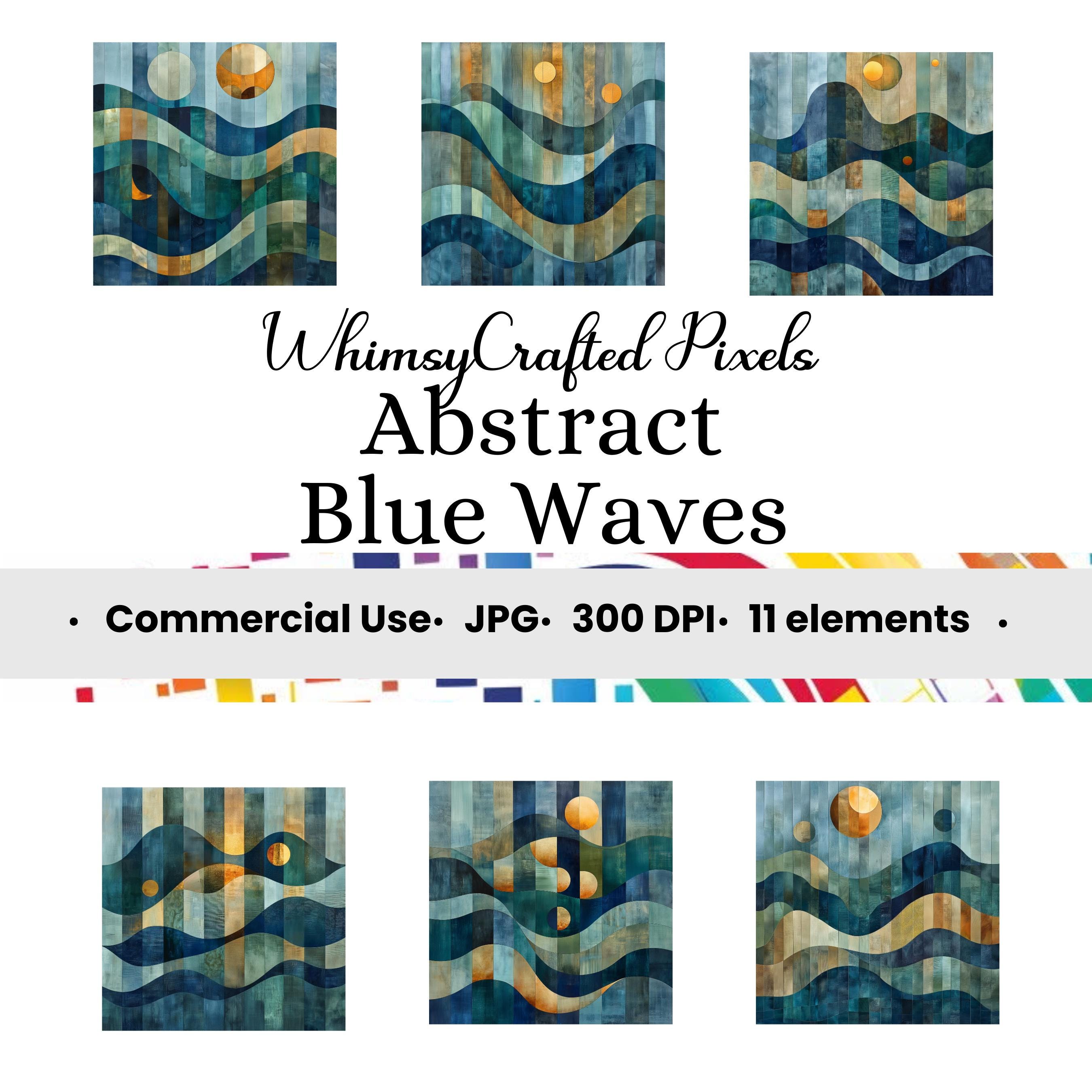 Abstract Blue Waves Digital Pages | Coastal Art Printable Digital ...